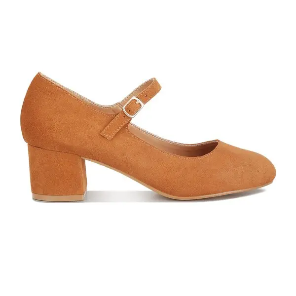 RAG & CO Dallin Suede Block Heel Mary Janes In Tan By