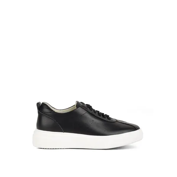 RAG & CO Magull Solid Lace Up Leather Sneakers In By - Black