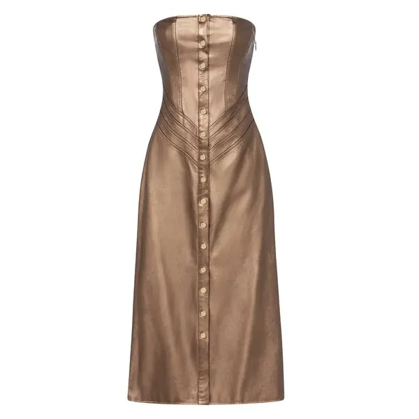 ZETAYE Liberty Faux Leather Strapless Dress Bronze - Brown