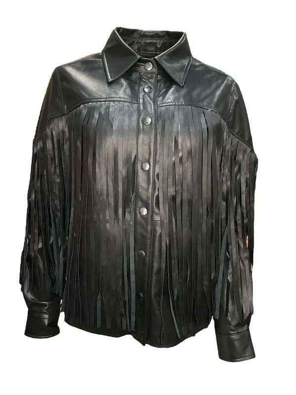 ANY OLD IRON Leather Fringe Button Up Shirt