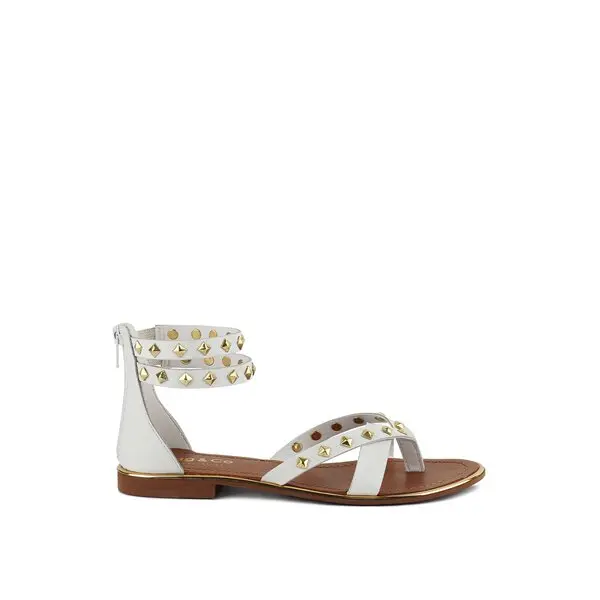 RAG & CO Emmeth Studs Embellished Flat Gladiator Sandals In By - White