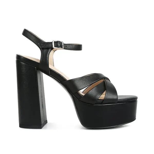 RAG & CO De-vil Crisscross Straps Block Heel Sandals In By - Black