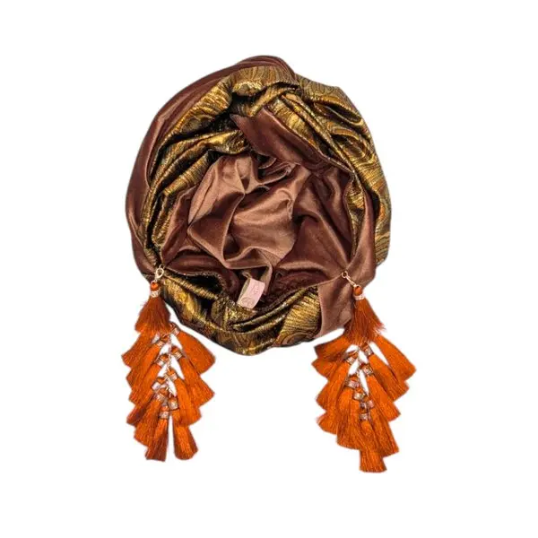 JULIA CLANCEY Cocoa Reversible Brocade & Velour Bronze Chacha Turban - Brown