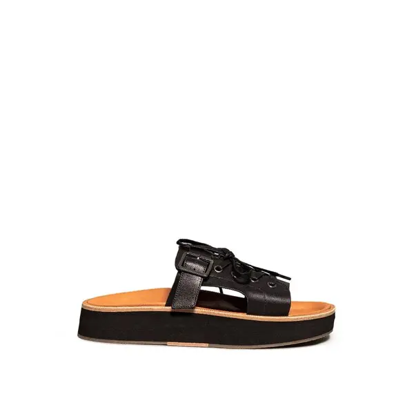 RAG & CO Patton Cut Out Buckled Platform Sandals In By - Black