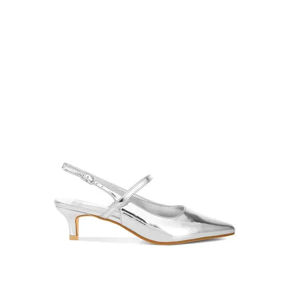 RAG & CO Abloom Kitten Heel Slingback Sandals In By - Silver