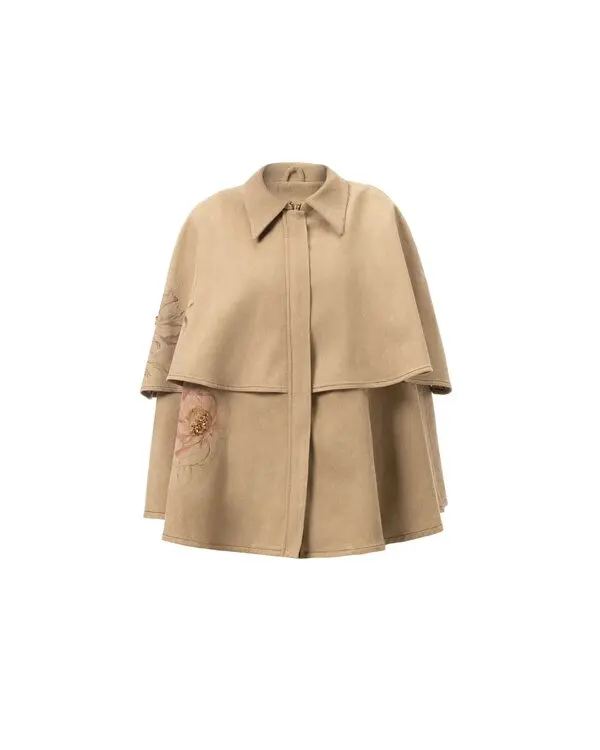 RONDOOZ Hand Painted Corduroy Cape With Hand Applied Embellisht