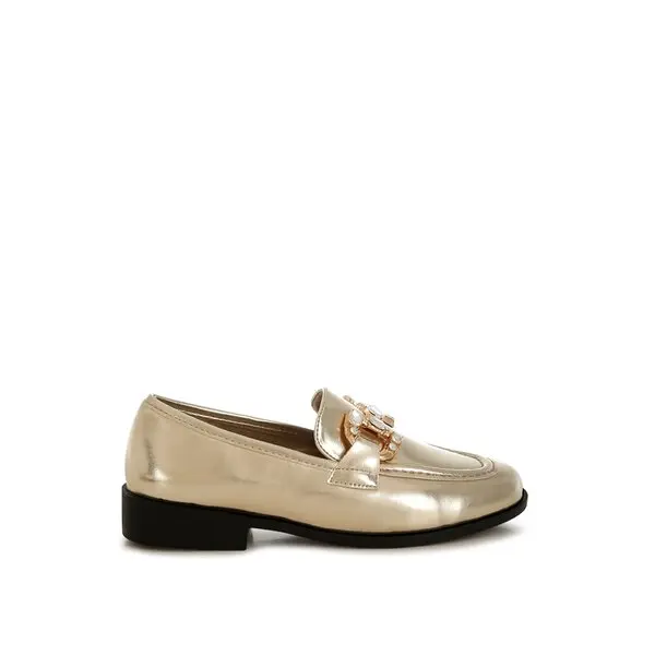 RAG & CO Dendron Diamante Horsebit Metallic Loafers In By