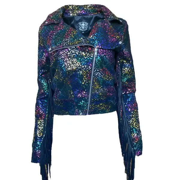 ANY OLD IRON Metallic Multicolor Splodge Leather Moto - Black