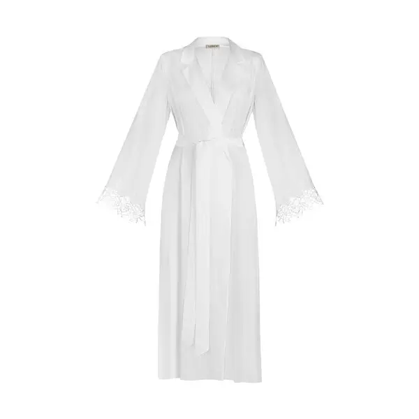 AVENUE 8 Embellished Maxi Silk Collar Robe