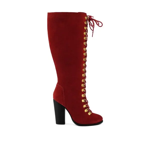 RAG & CO Street-slay Antique Eyelets Lace Up Knee Boots In By - Red