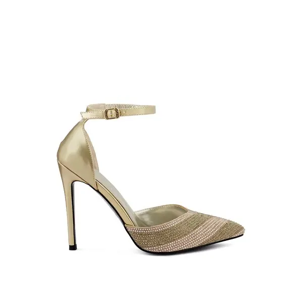 RAG & CO Nobles Rhinestone Patterned Stiletto Sandals By - Gold