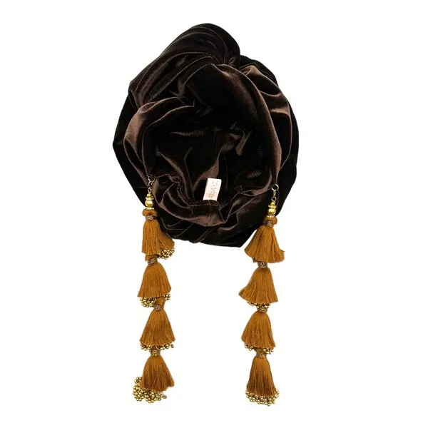 JULIA CLANCEY Chocolate Cocoa Dorado Velour Turban - Brown