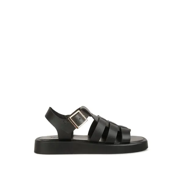 RAG & CO Dacosta Genuine Leather Gladiator Flatform Sandals In By - Black