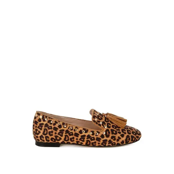 RAG & CO Niloha Studs & Tassels Detail Loafers In Leopard By