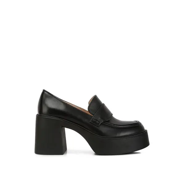 RAG & CO Elspeth Heeled Platform Leather Loafers In By