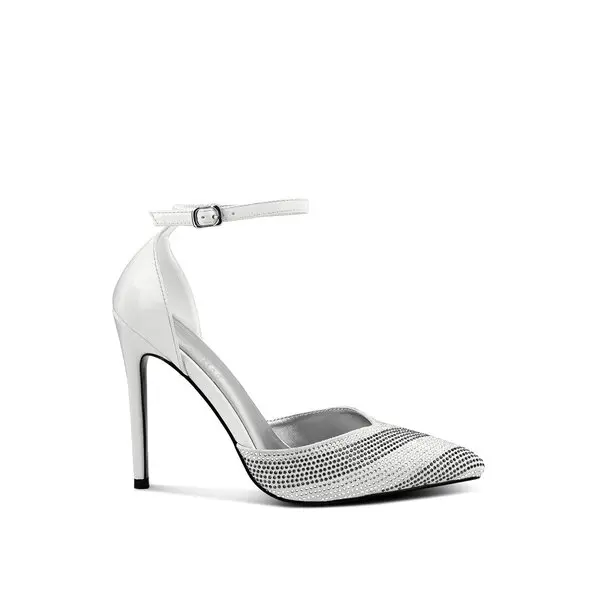 RAG & CO Nobles Rhinestone Patterned Stiletto Sandals By - White