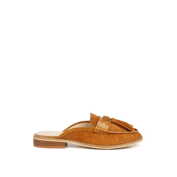 RAG & CO Edmanda Tassle Detail Leather Mules In Light Tan By