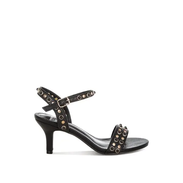 RAG & CO Morosa Studded Real Leather Kitten Heel Sandals In By - Black