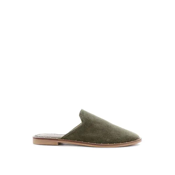 RAG & CO Lia Handcrafted Suede Mules In Khaki By