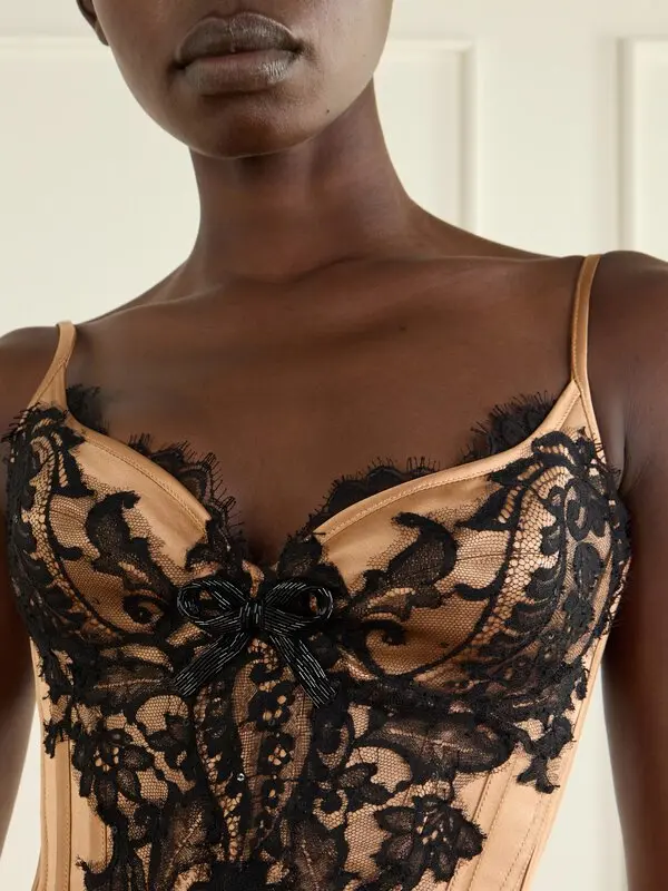 WIEDERHOEFT Embellished Lace-trimmed Silk-satin Bustier Top