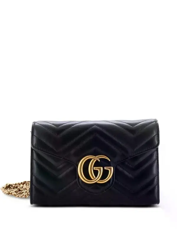 Gucci Gg Marmont Chain Wallet Matelasse Leather Mini Crossbody Bag - Black