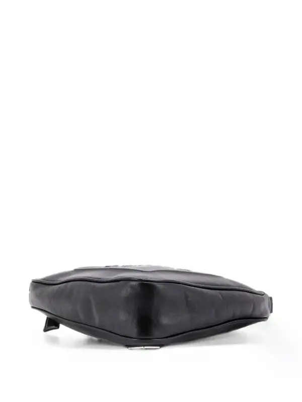 Prada Triangle Logo Wristlet Pouch Embossed Leather Clutch Bag