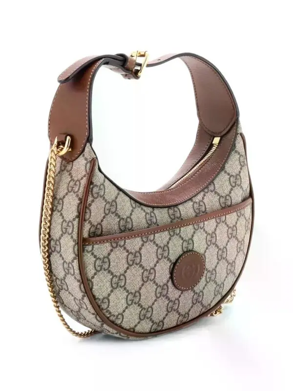 Gucci Interlocking G Patch Half Moon Gg Coated Canvas Mini Hobo Bag - Brown