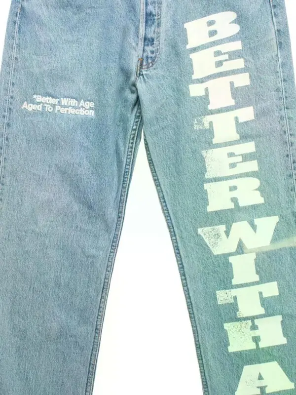 BETTER WITH AGE Logo-print Frayed Straight-leg Jeans