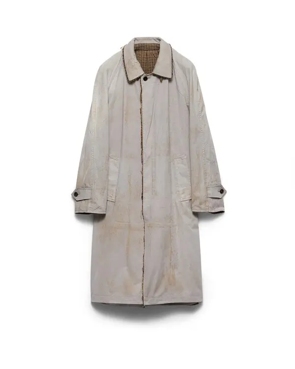 Prada Single-breasted Antiqued Twill And Houndstooth Check Coat