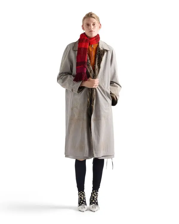Prada Single-breasted Antiqued Twill And Houndstooth Check Coat