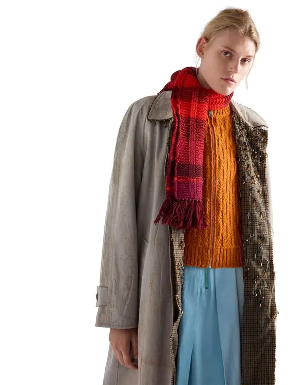 Prada Single-breasted Antiqued Twill And Houndstooth Check Coat