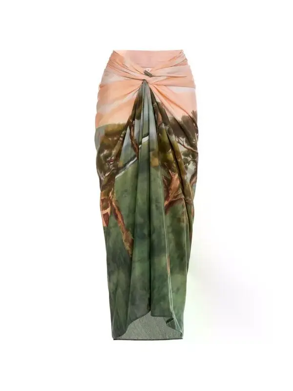 Agua Bendita Lavanda Paraiso Placement-print Pareo Skirt - Green
