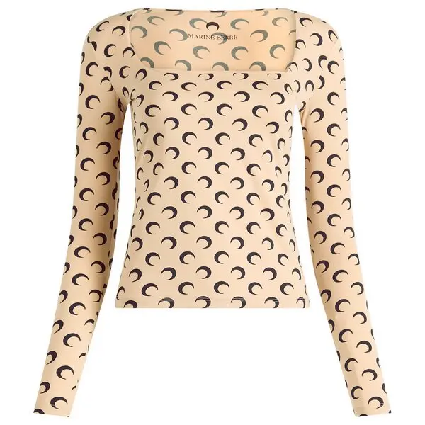 MARINE SERRE Moon Printed Long Sleeve Squareneck Top