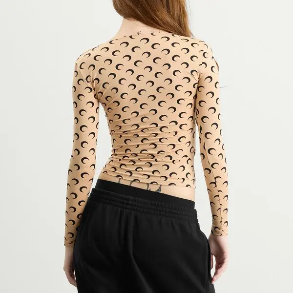 MARINE SERRE Moon Printed Long Sleeve Squareneck Top