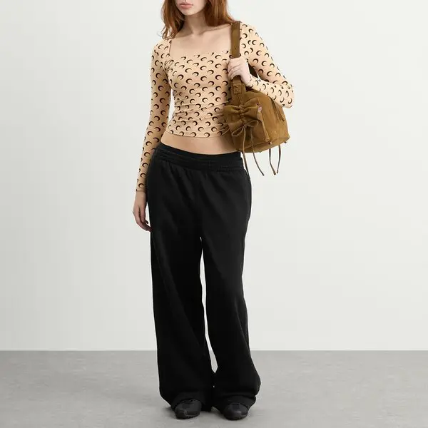 MARINE SERRE Moon Printed Long Sleeve Squareneck Top