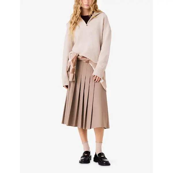 Maje Zip-neck Relaxed-fit Cashmere-blend Jumper