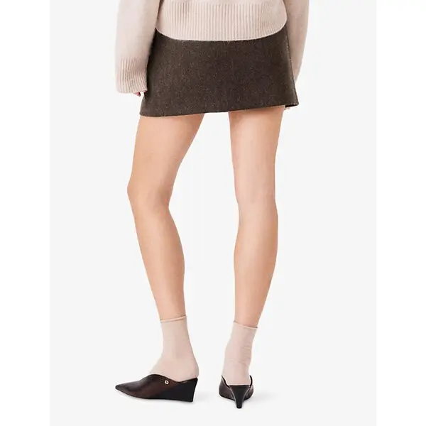 Maje Herringbone Elasticated-waist Wool-blend Mini Skirt