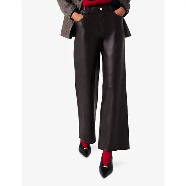 Maje Straight-leg Mid-rise Leather Trousers