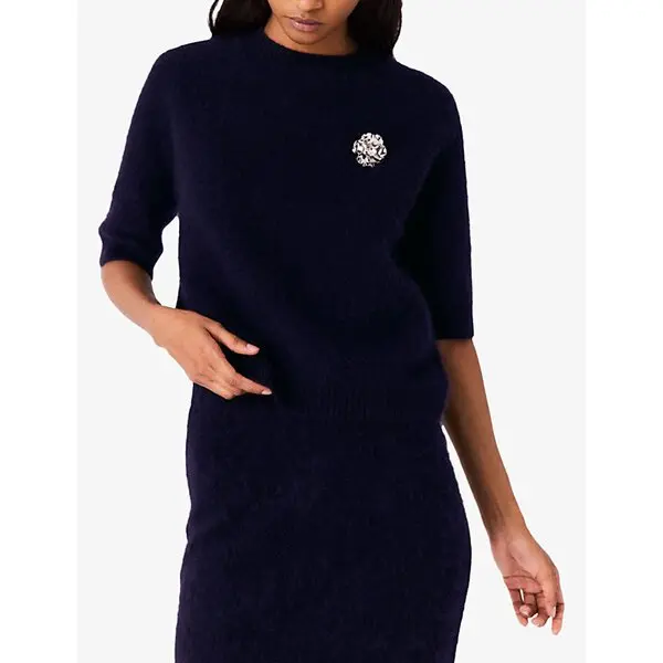 Maje Brooch-embellished Short-sleeved Wool Jumper