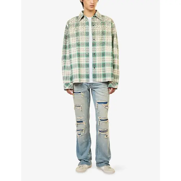 Amiri Crystal-embellished Checked Cotton Shirt