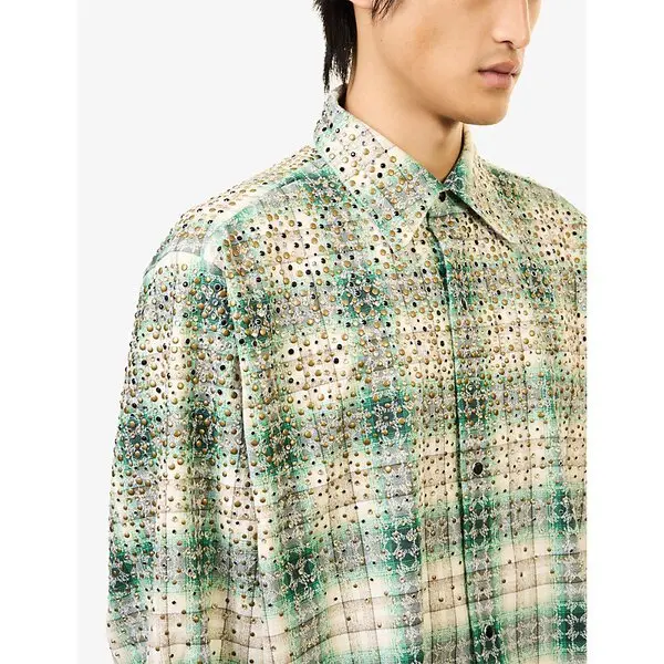Amiri Crystal-embellished Checked Cotton Shirt