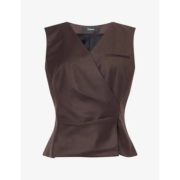 Theory Tailored Wrap Pleat Wool Vest