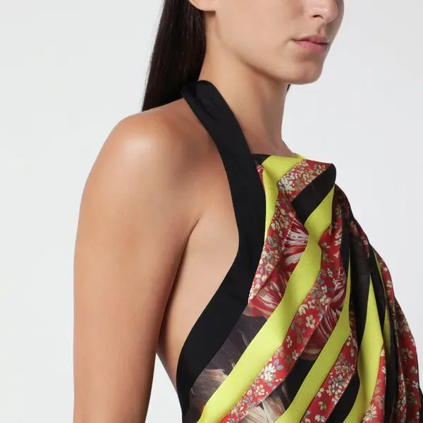 Dries Van Noten Long Striped Dress With Floral Pattern