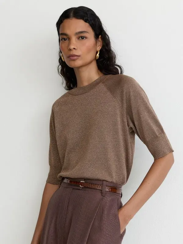 REISS Wool-blend Metallic-knit Short-sleeve Top