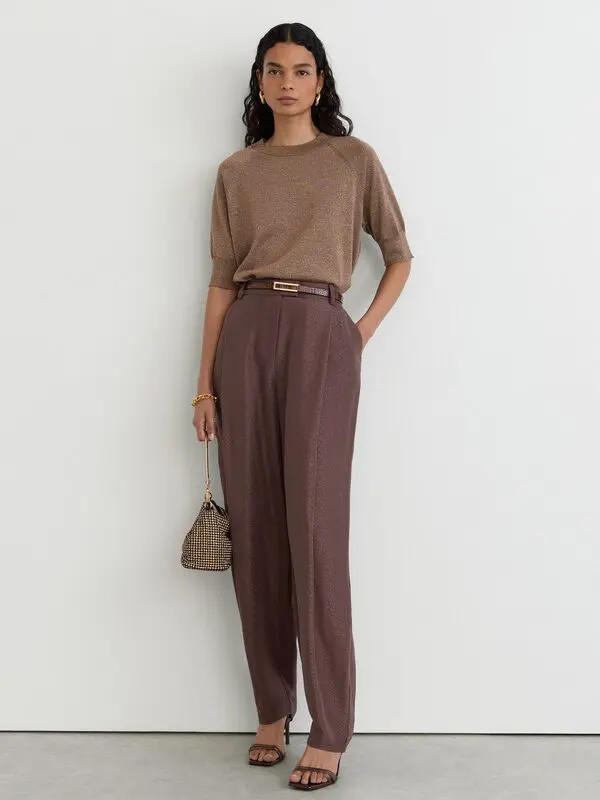 REISS Wool-blend Metallic-knit Short-sleeve Top