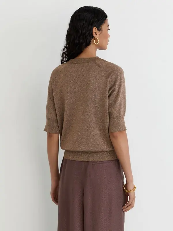 REISS Wool-blend Metallic-knit Short-sleeve Top