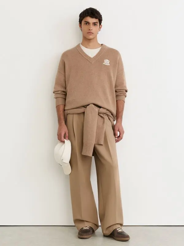 REISS Monogram Wool Relaxed V-neck Jumper