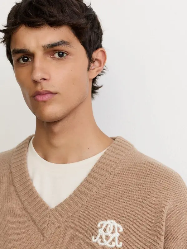 REISS Monogram Wool Relaxed V-neck Jumper