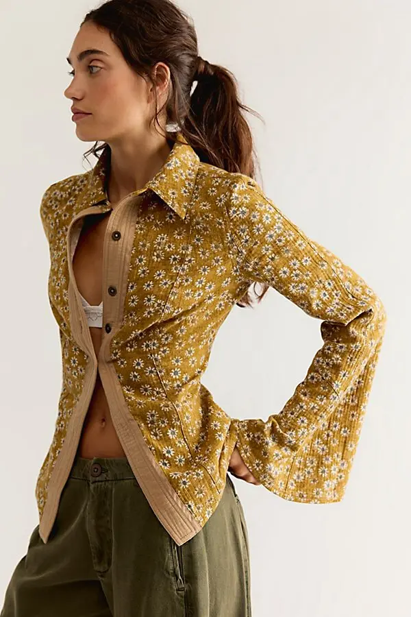 We The Free Mod Mix Printed Button Down Top At - Sunshine Combo