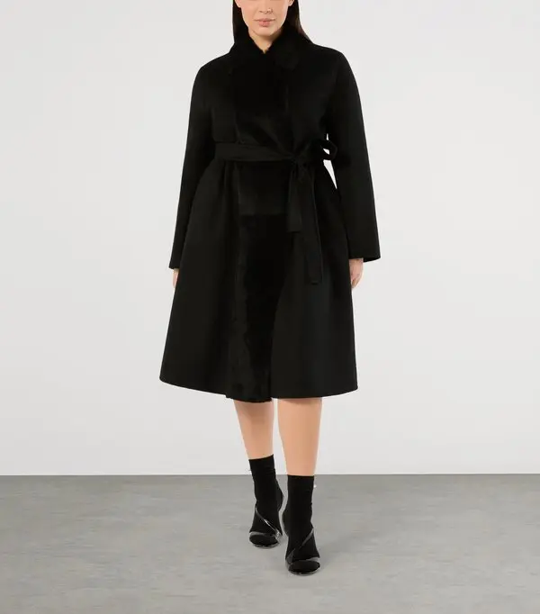 Marina Rinaldi Wool Lamb-fur Wrap Coat